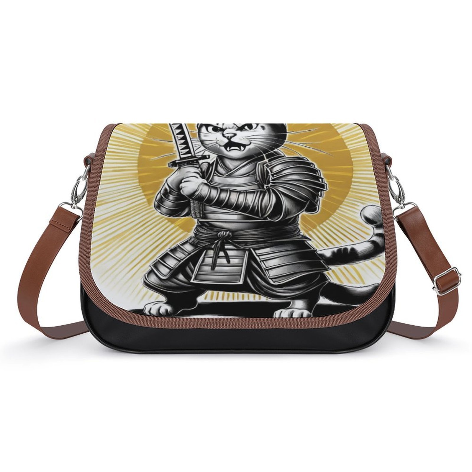 Warrior Cat Sword Art Vintage Crossbody Bag For Women Medium Leather ...