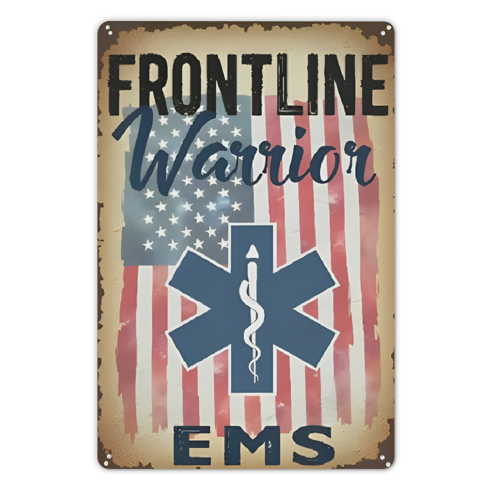 Warrior EMS Metal Sign - 8x12 Inch Patriotic American Flag Design with ...