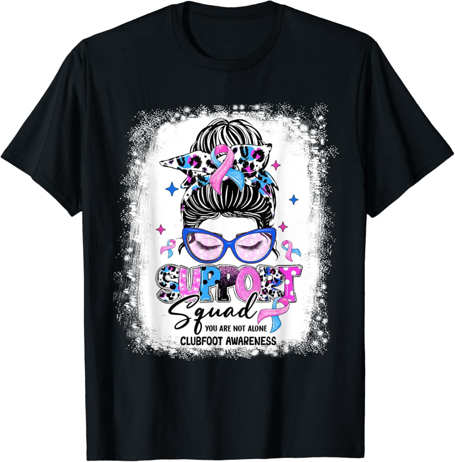 Warrior Leopard Messy Bun Clubfoot Awareness T-Shirt mens t shirt，black ...