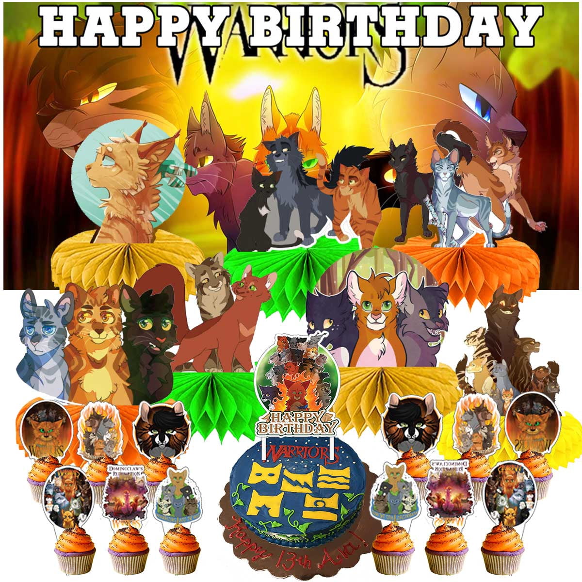 Warriors Cats Honeycomb Centerpieces Table Toppers Backdrop Decorations ...