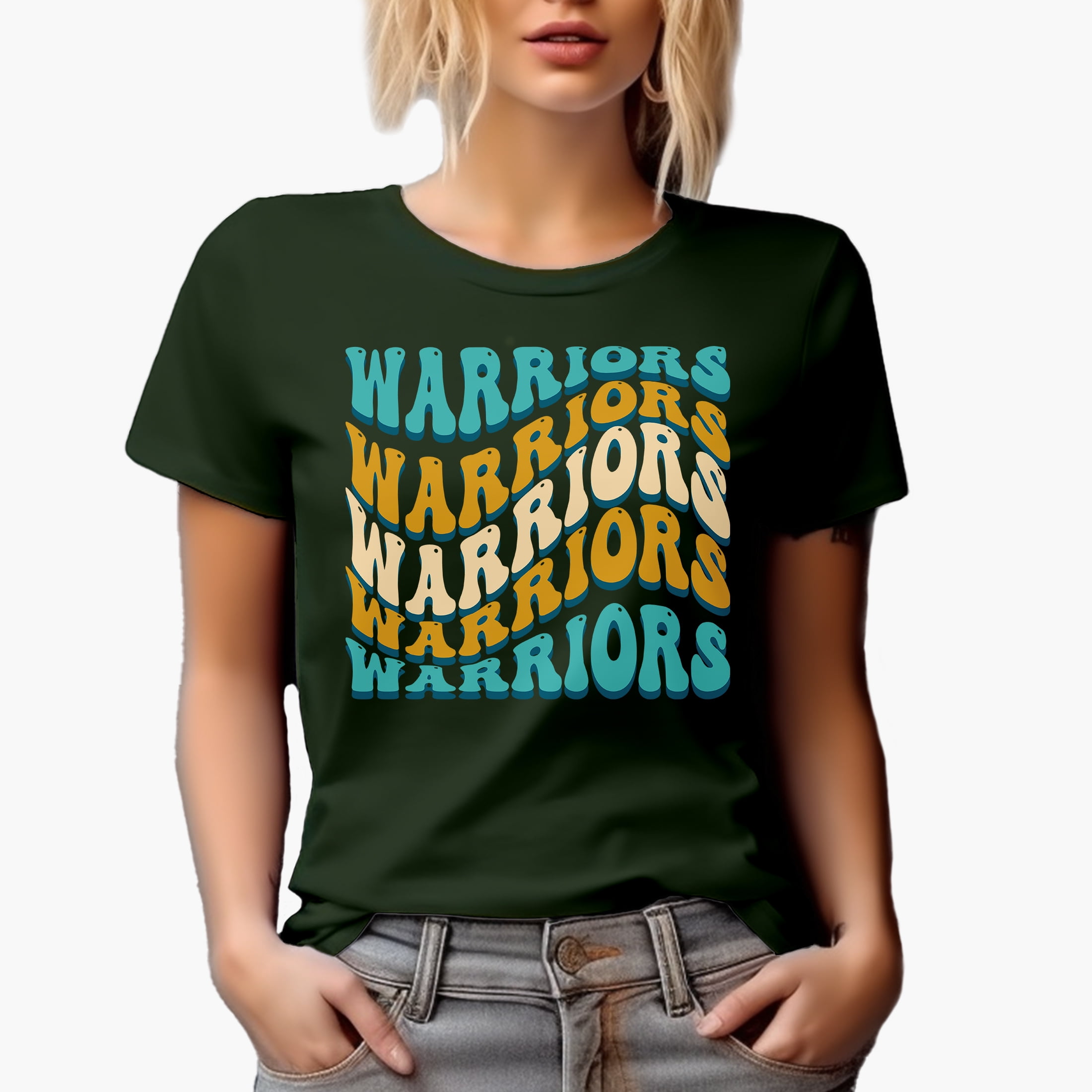 Warriors, Team Name, Groovy Retro Wavy Text Merch Gift, Military Green ...