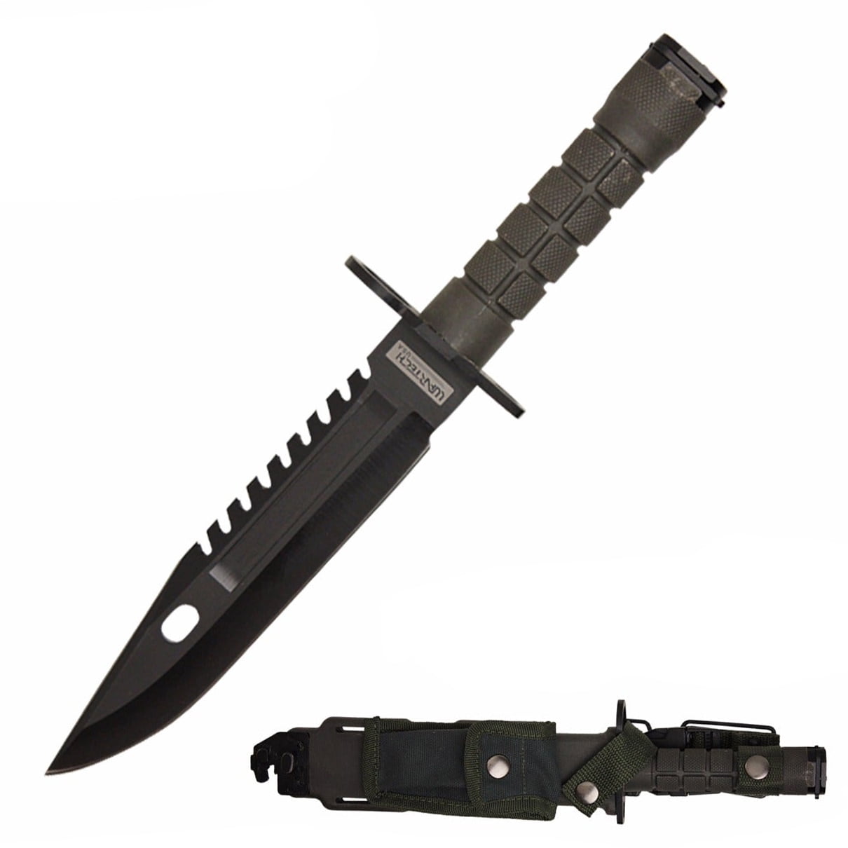 Wartech 12.75" Tactical Black Fixed Blade Bayonet Hunting Survival Knife Bowie with Sheath ...