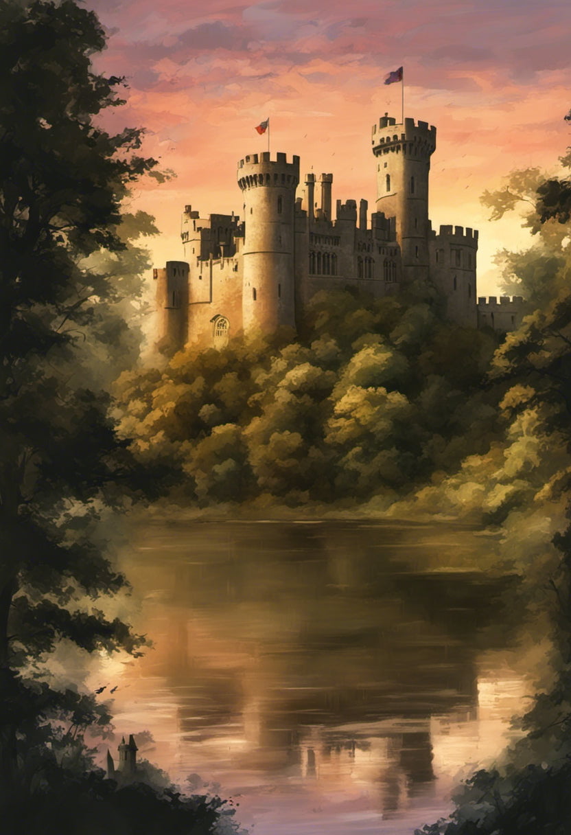 Warwick Castle in A Forest at Sunset Digital Painting - 12" x 18" Art ...