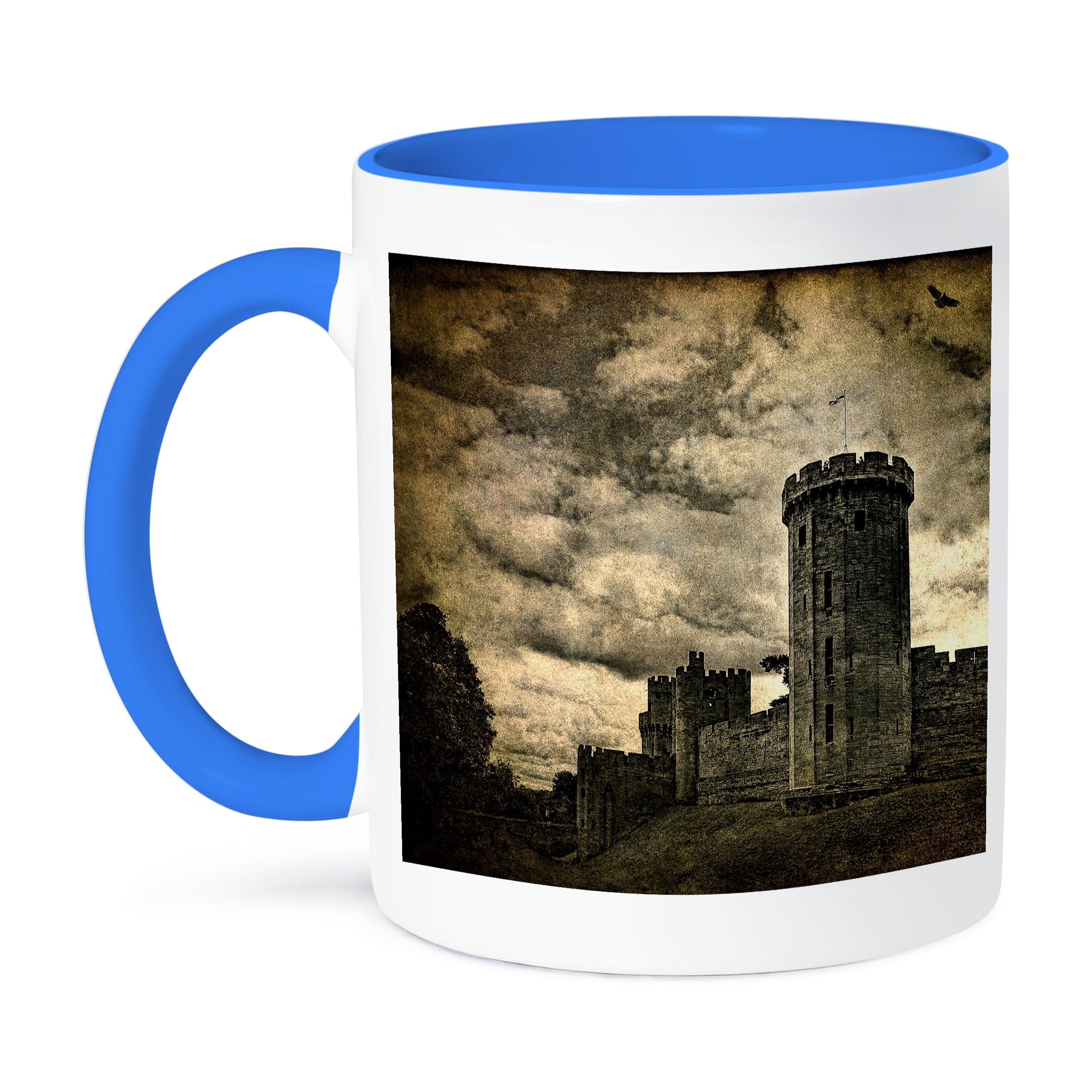 3dRose, Warwick Ruin Castle Tower Cloud Vintage, 15oz Two-Tone Blue Mug ...