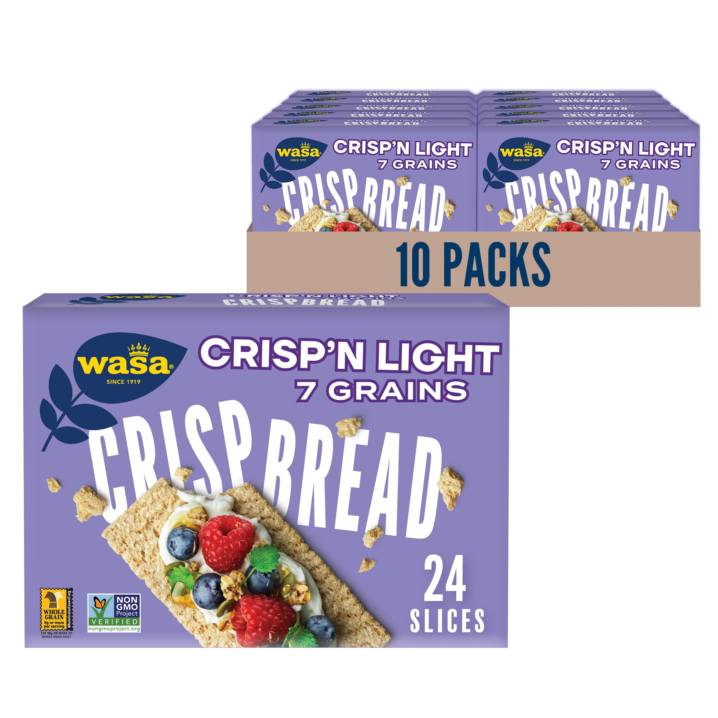 Wasa Crisp’n Light 7 Grains MDA05 Crispbread, 4.9 oz (Pack of 10), Crackers, Non-GMO Ingredients ...