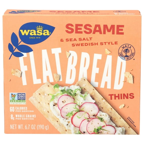Wasa Flatbread Thins Crackers, ESF27 Sesame and Sea Salt, 6.7 Ounce ...