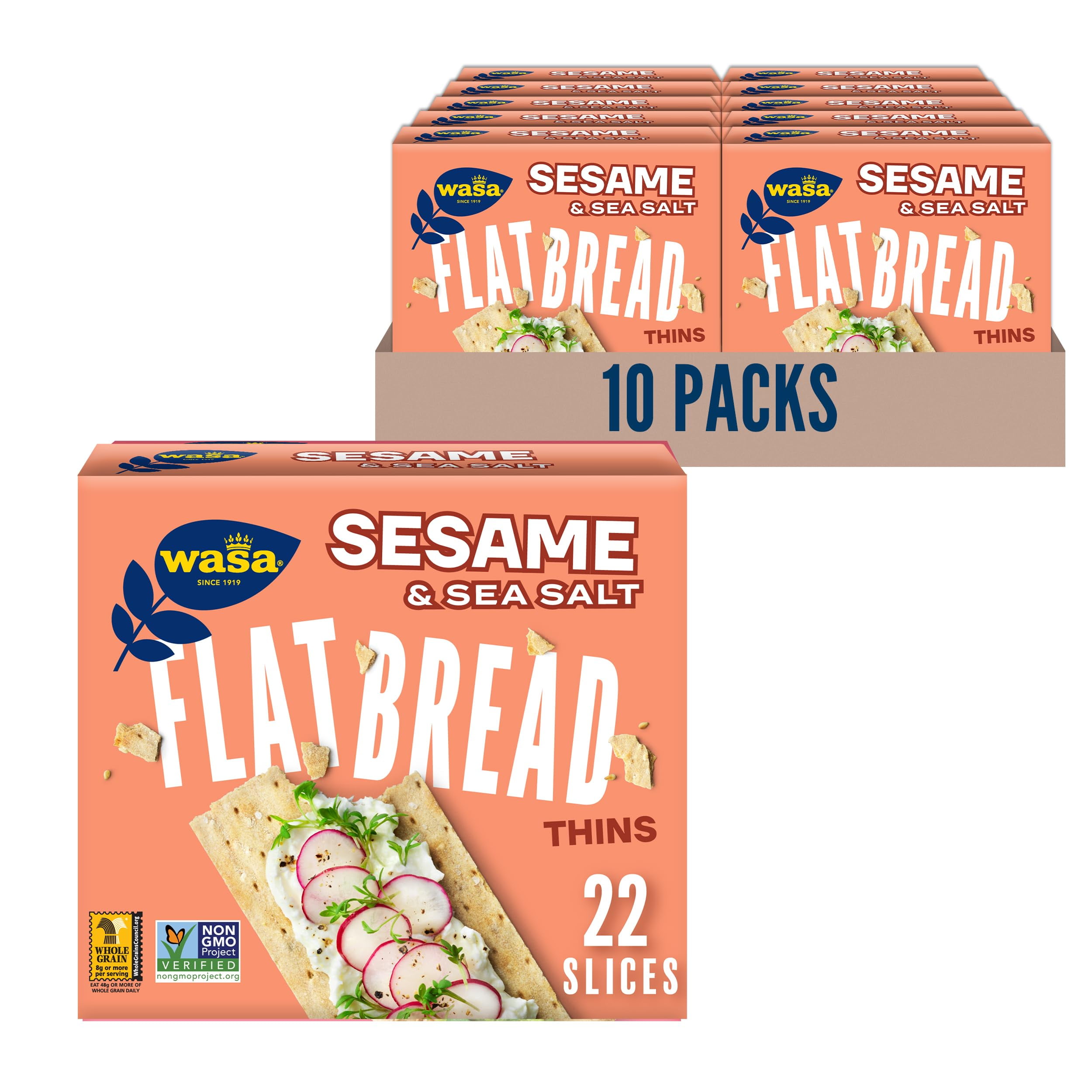 Wasa Sesame & Sea DMF15 Salt Flatbread Thins, 6.7 oz (Pack of 10 ...