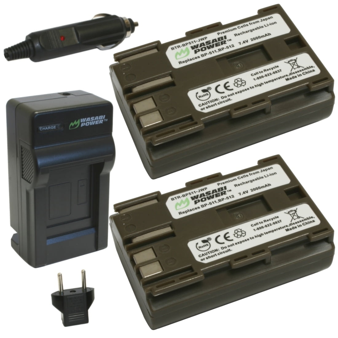 Wasabi Power Battery (2-Pack) and Charger for Canon BP-511, BP-511A ...