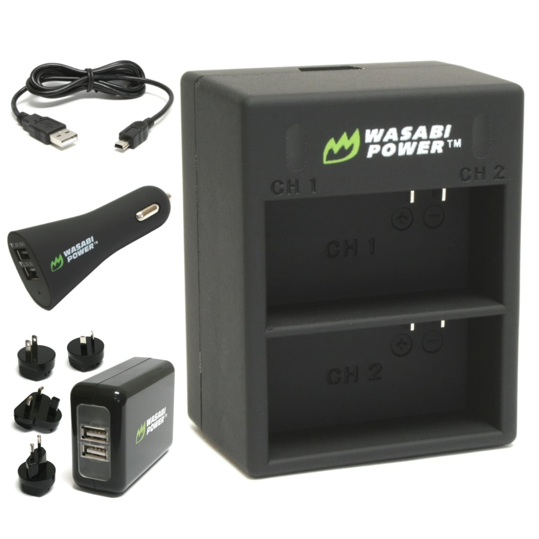 Wasabi Power Dual USB Battery Charger for GoPro HERO3, HERO3+ (with Car ...