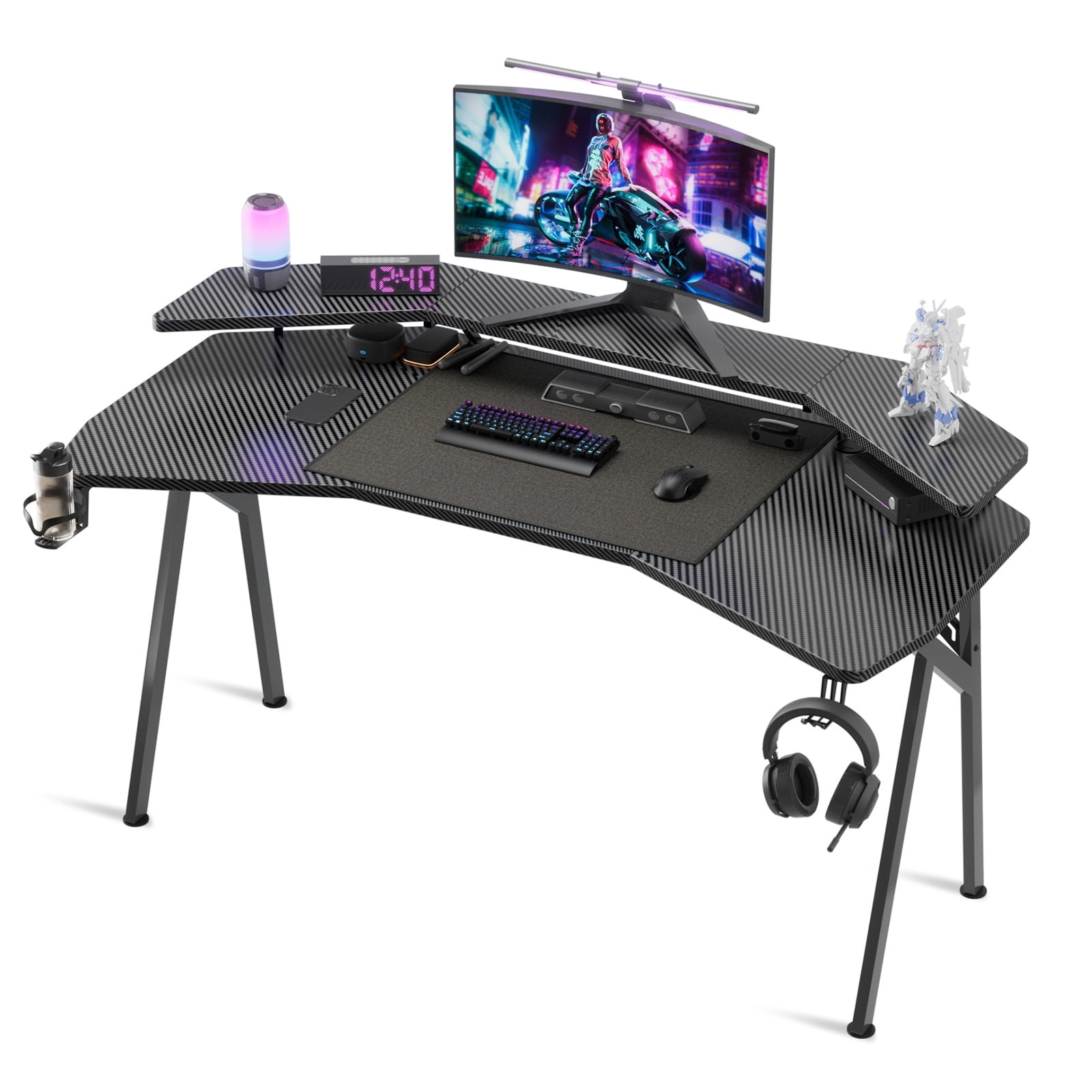 Wasait 59 inch Gaming Desk K Shaped Computer Gaming Desk with Monitor ...