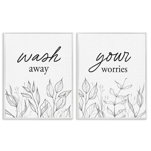 Wash Away Worries Minimalist Leaves 2 Piece White Framed Giclee Art Set ...