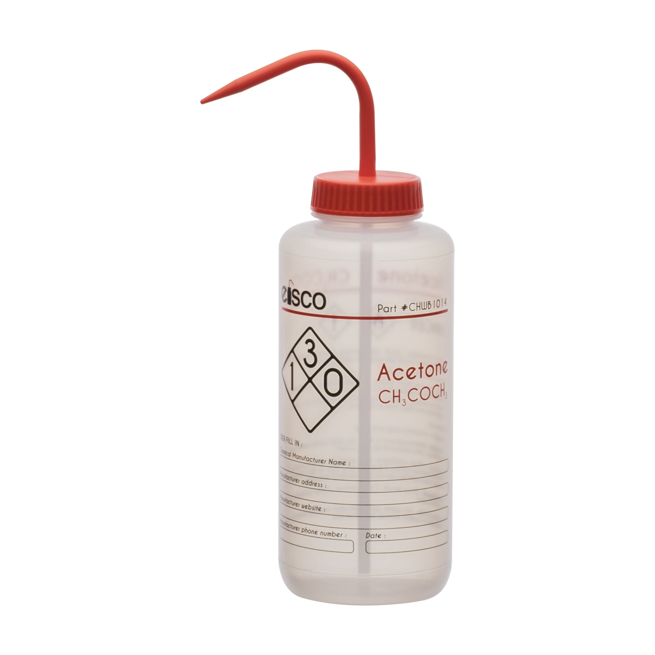 Wash Bottle for Acetone, 1000ml - Labeled with Color Coded Chemical ...