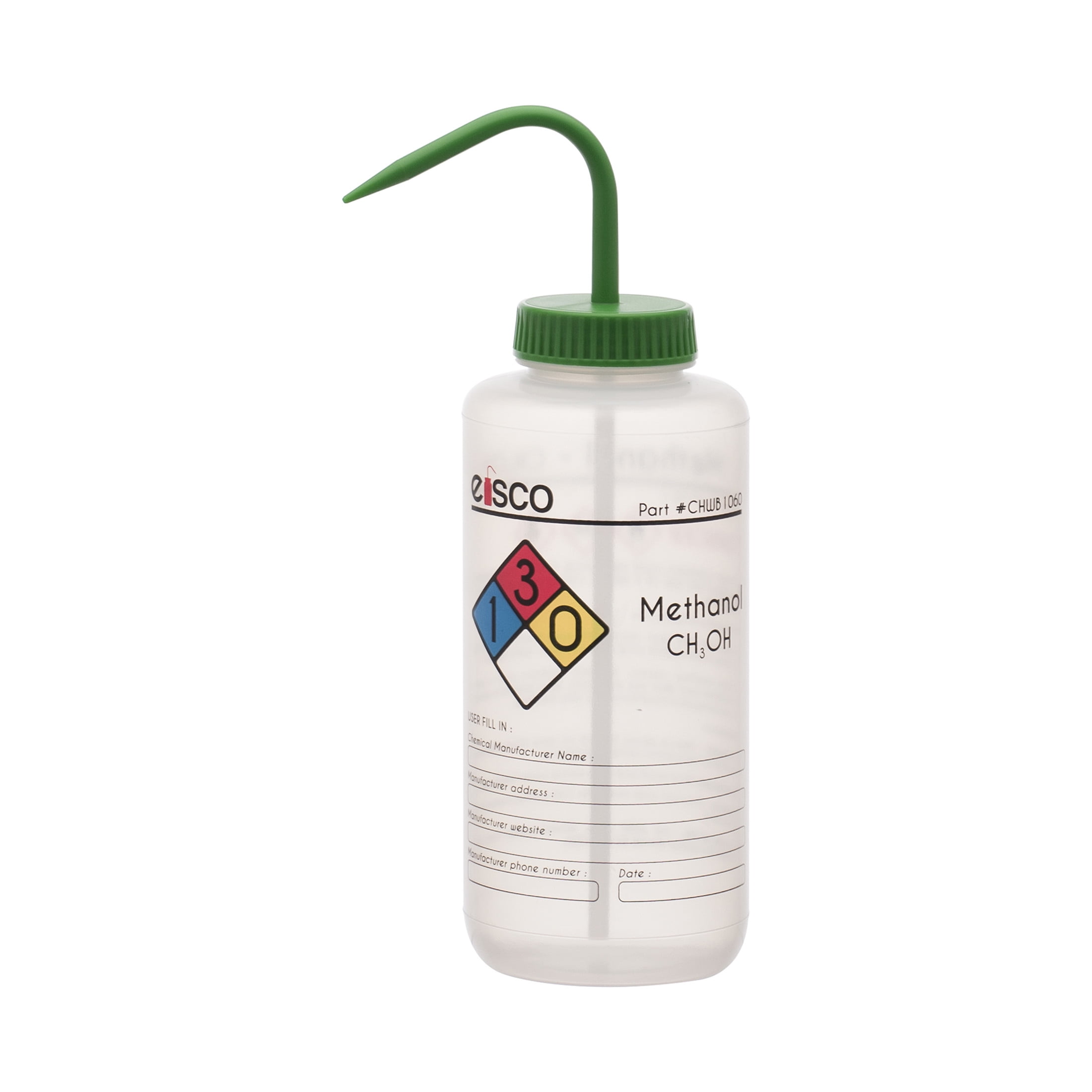 Wash Bottle for Methanol, 1000ml - Labeled with Color Coded Chemical ...