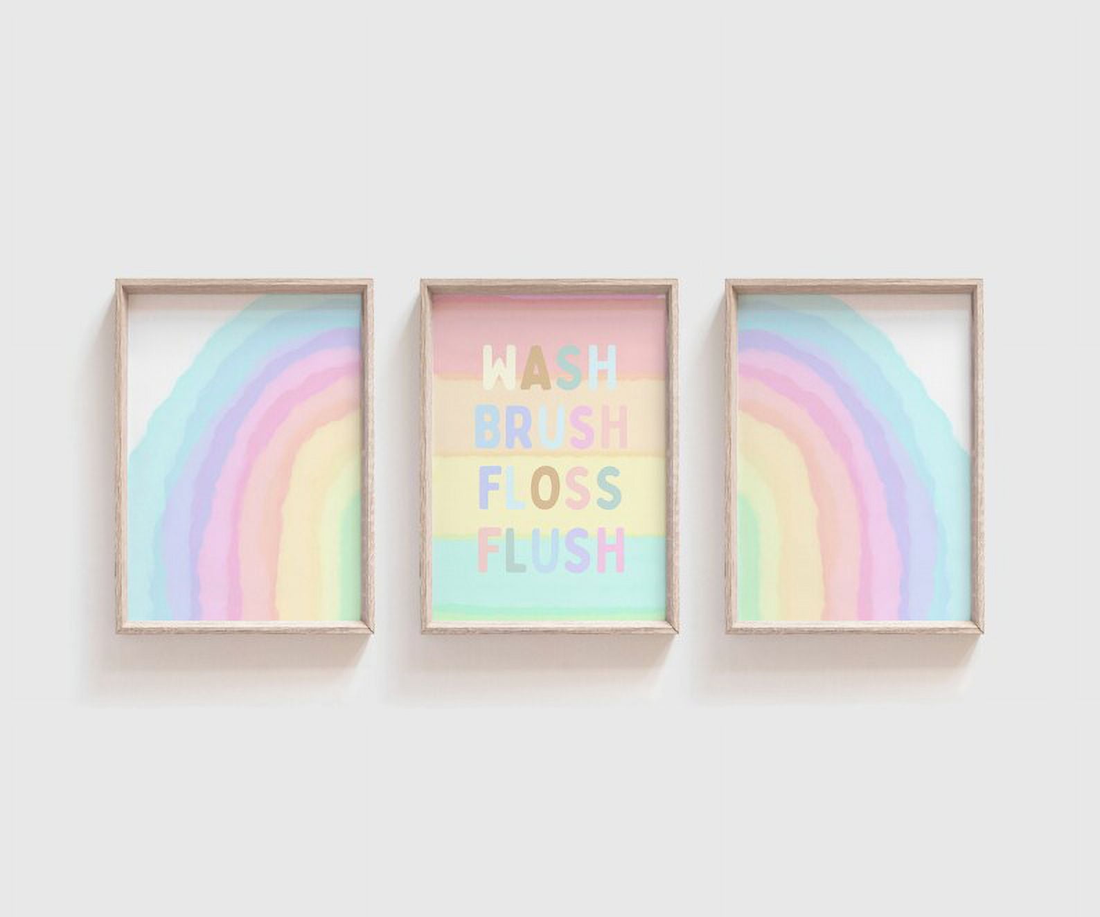 Wash Brush Floss Flush Quote Poster Kids Wall Art Set Of 3 Bathroom ...