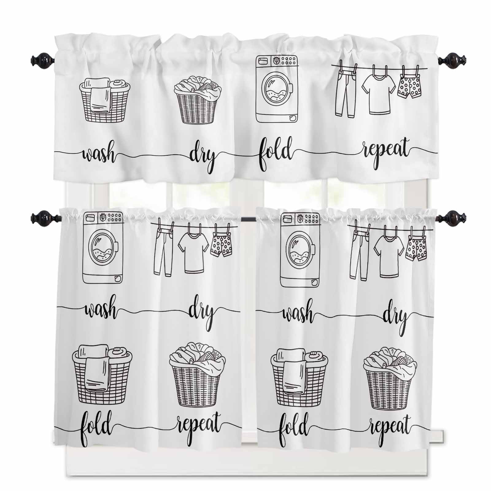 Wash Dry Fold Repeat Kitchen Curtains Valance and Tier Set Washing ...