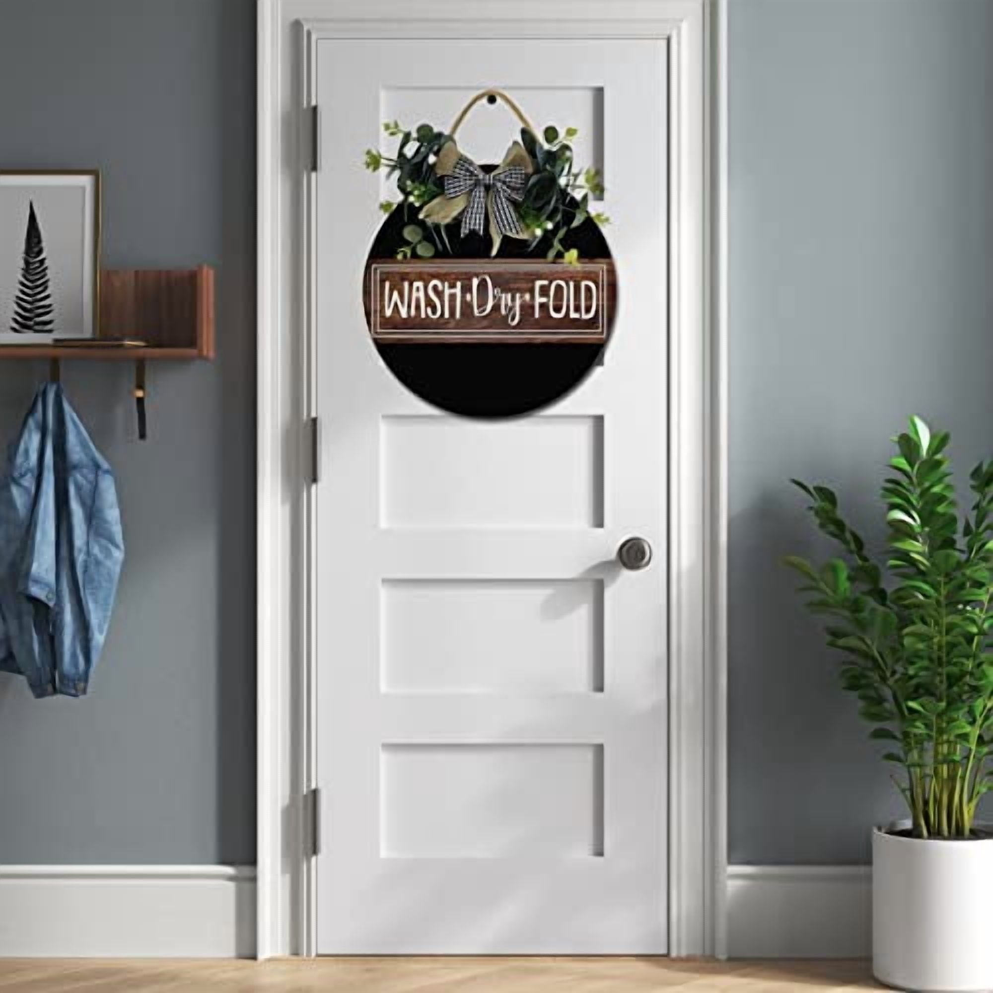 Wash Dry Fold Sign Front Door Porch Decorations, Round Rustic Wood ...