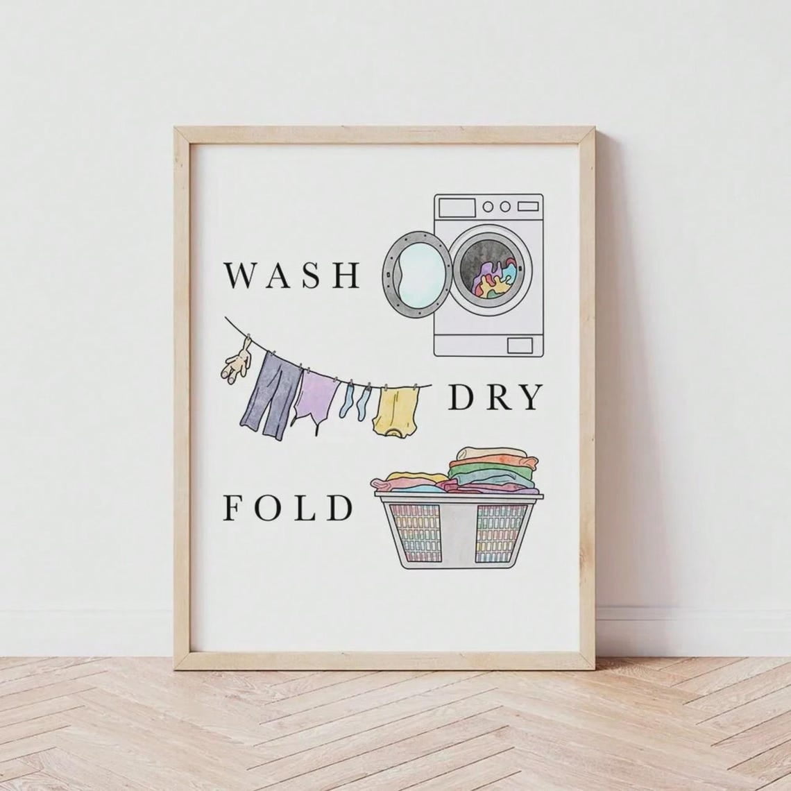 Wash Dry Fold Wall Art Poster Laundry Room Print Posters Utility Room ...