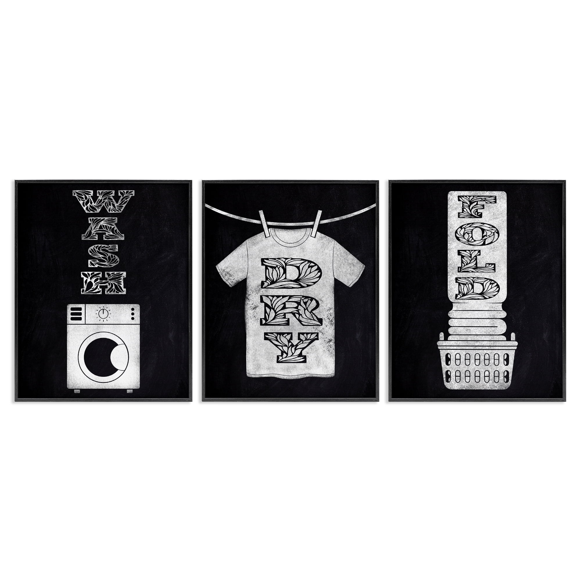 Wash & Dry Ornate Letters 3 Piece Black Framed Giclee Art Set, design ...
