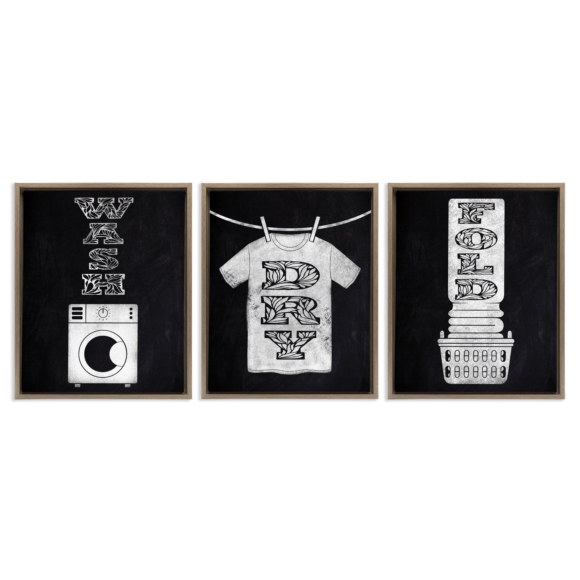 Wash & Dry Ornate Letters 3 Piece Brown Framed Floater Canvas Set ...
