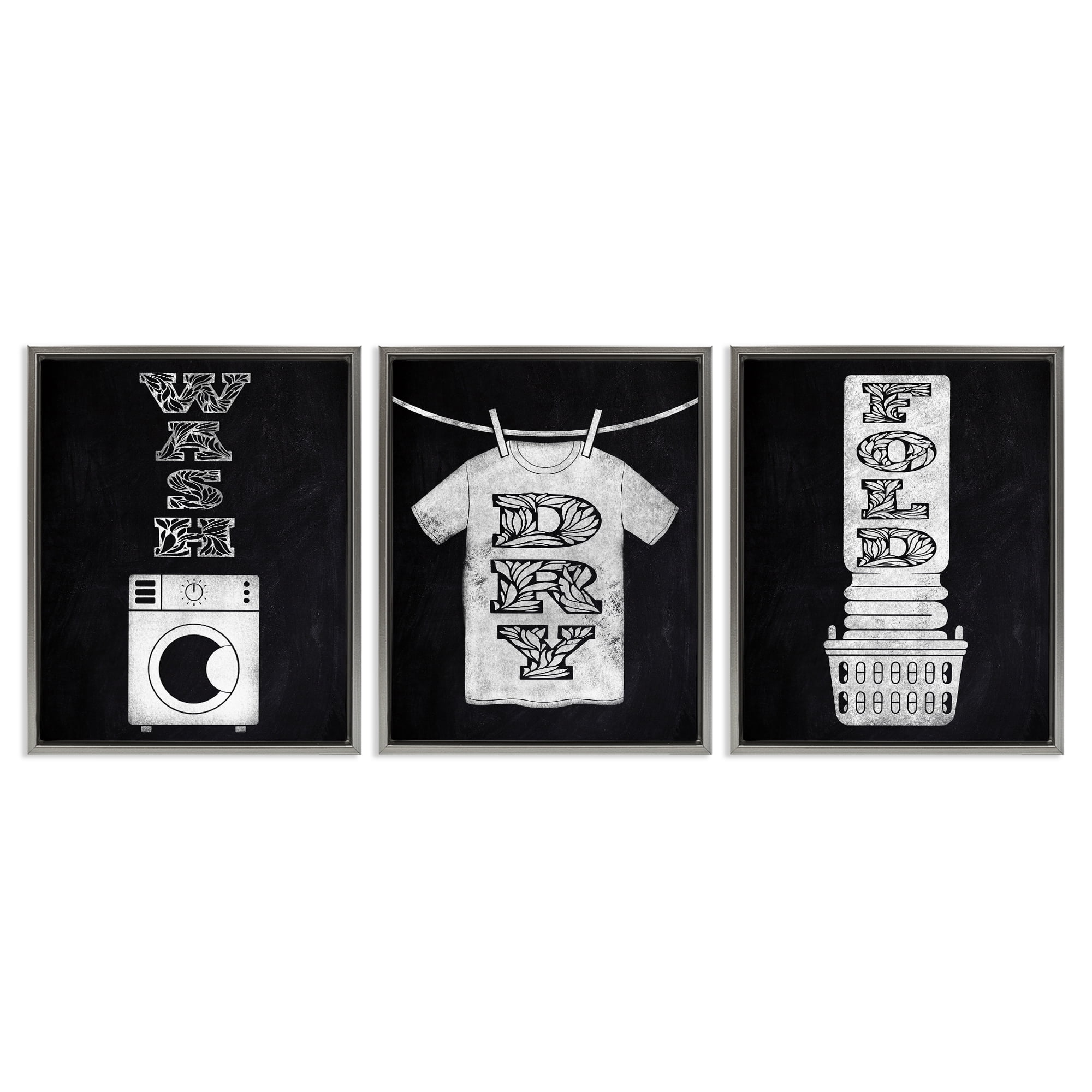 Wash & Dry Ornate Letters 3 Piece Gray Framed Floater Canvas Set ...