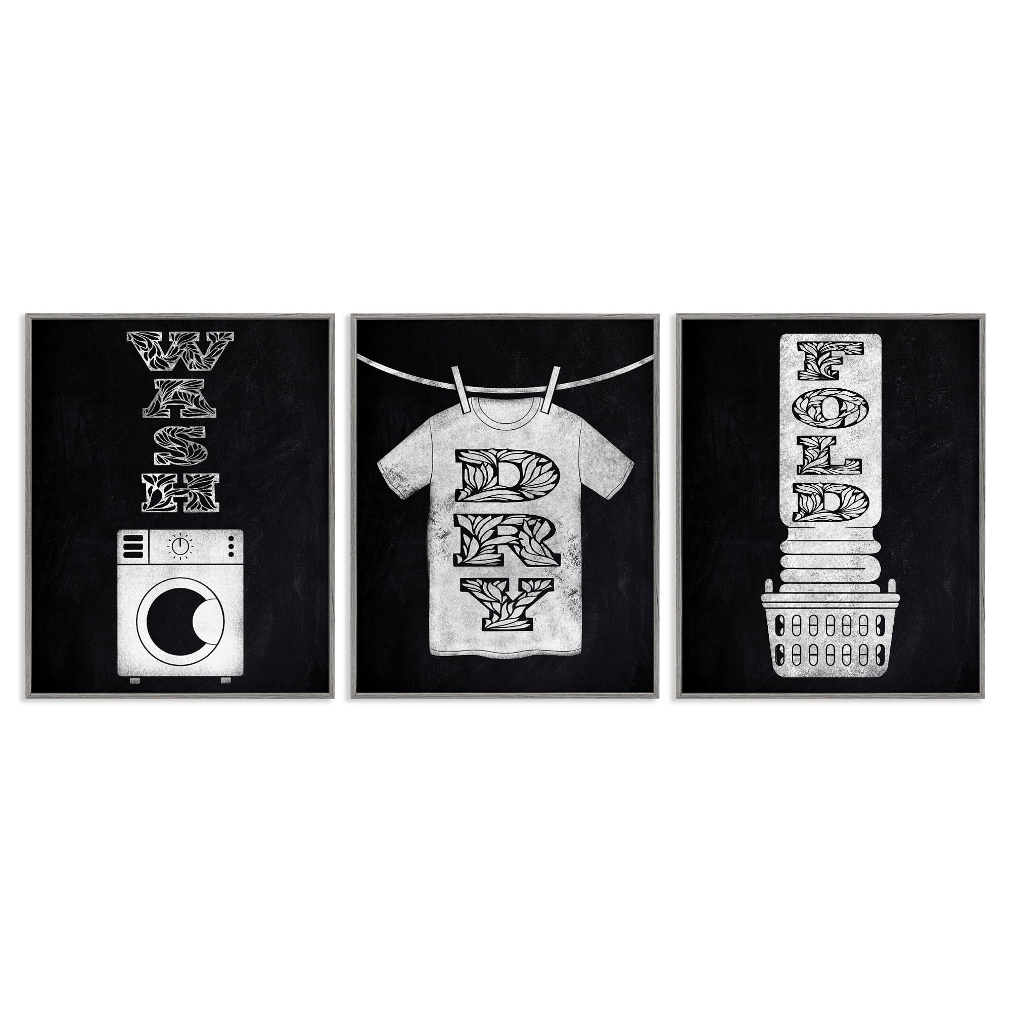 Wash & Dry Ornate Letters 3 Piece Gray Framed Giclee Art Set, design by ...