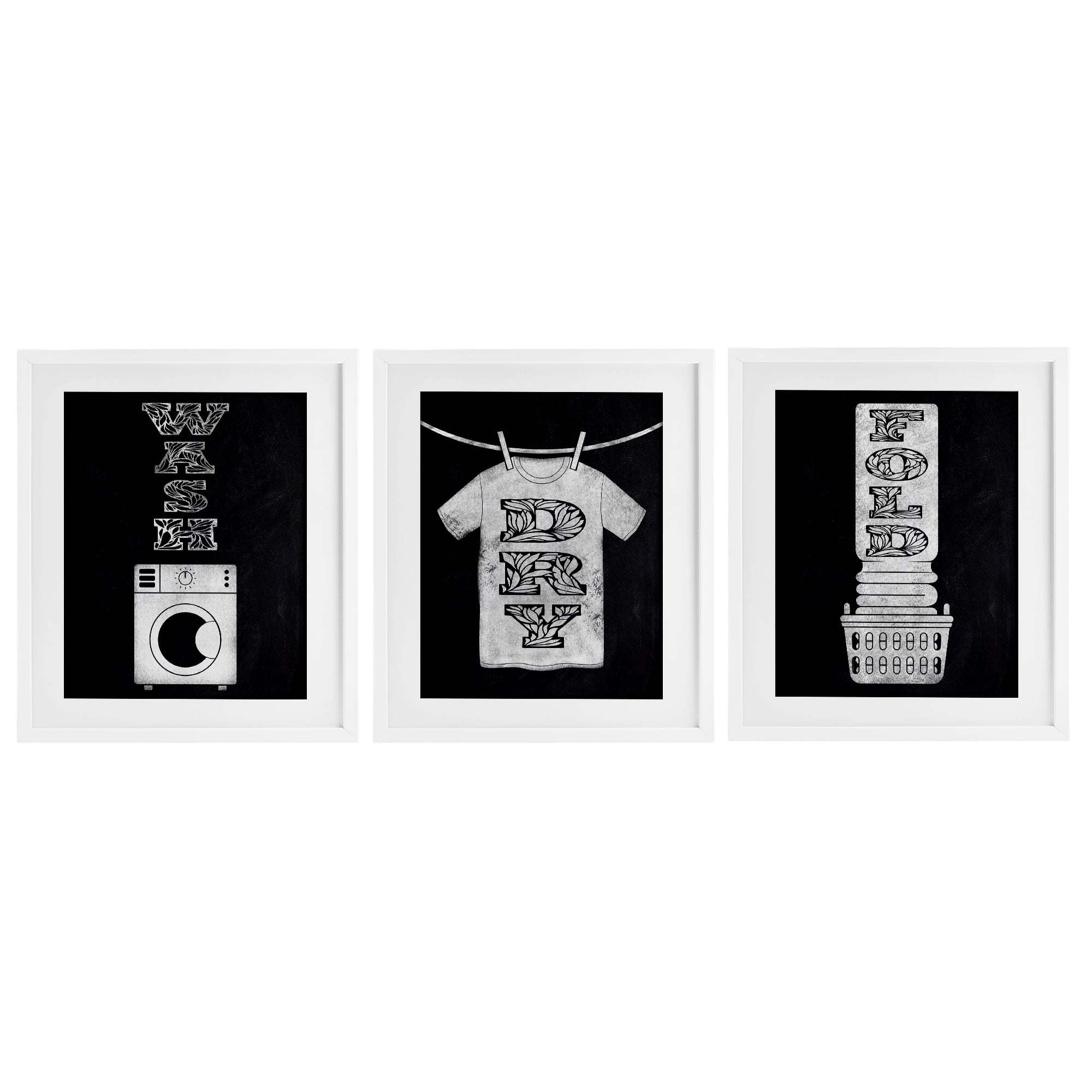 Wash & Dry Ornate Letters 3 Piece White Framed Print Under Glass Set ...