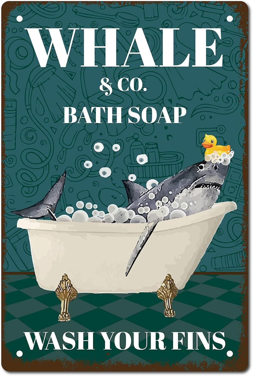 Wash Your Fins Funny Metal Tin Sign Retro Poster Plaques with Quotes ...