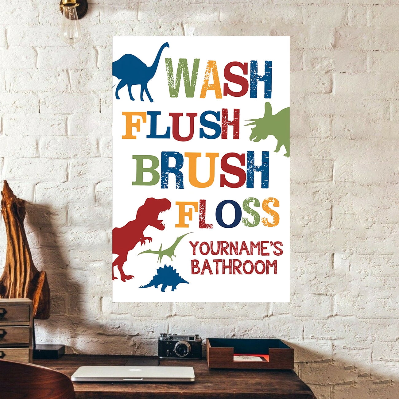 Wash Flush Brush Floss Dinosaur Poster 16 x 24 Inch Poster - Walmart.com