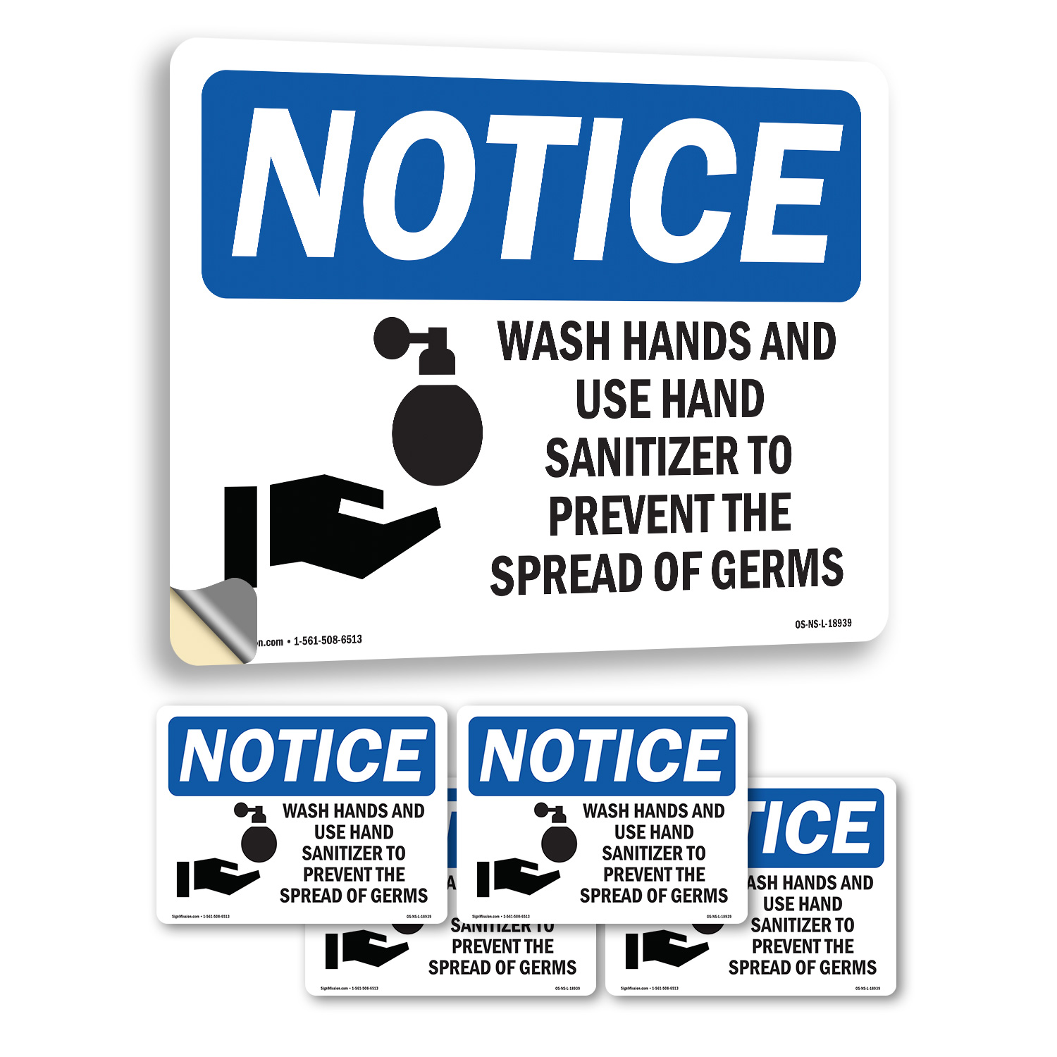 Wash Hands And Use Hand Sanitizer With Symbol OSHA Notice Vinyl Decal ...