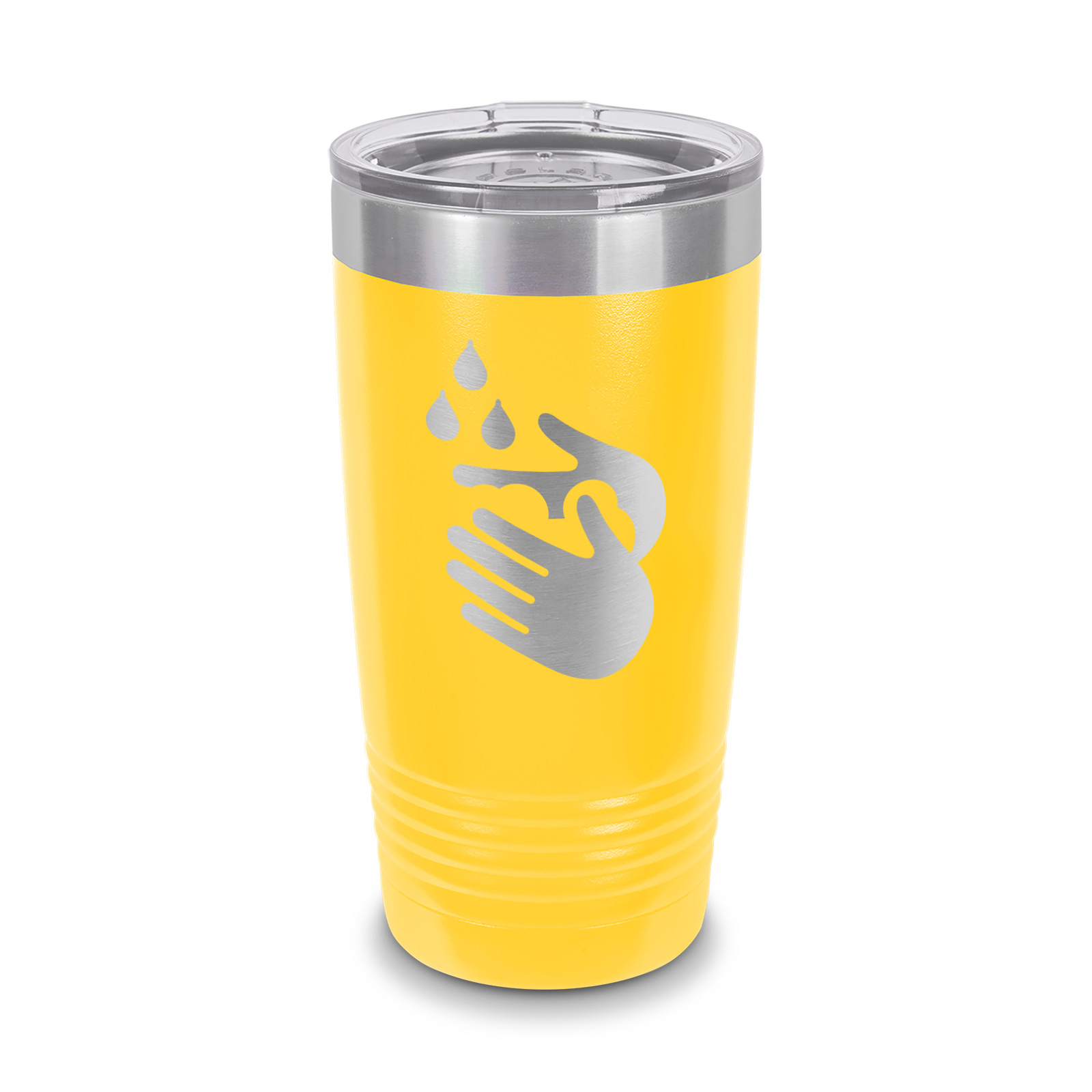 Wash Hands Icon Tumbler 20 oz - Laser Engraved w/ Clear Lid - Stainless ...