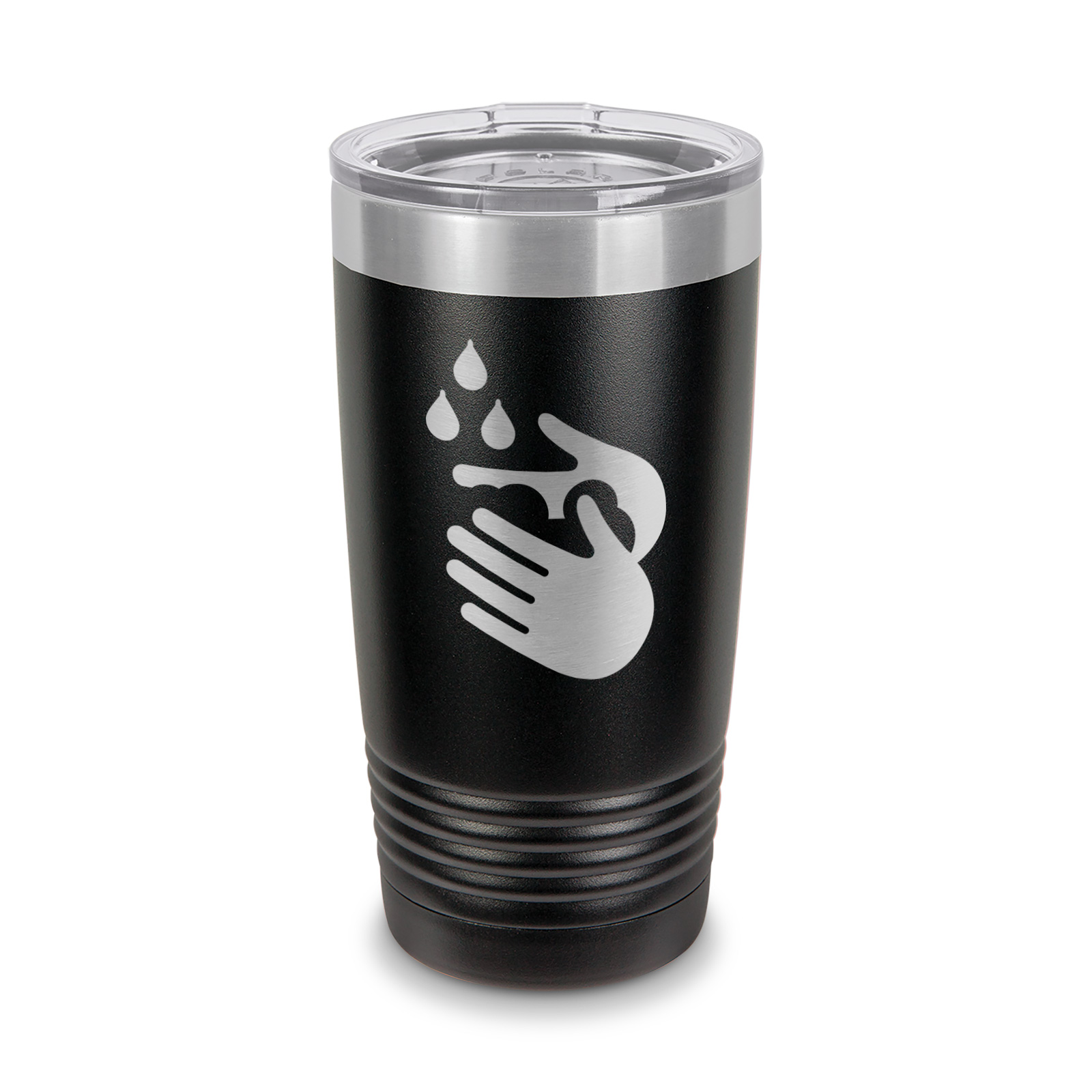 Wash Hands Icon Tumbler 20 oz - Laser Engraved w/ Clear Lid - Stainless ...