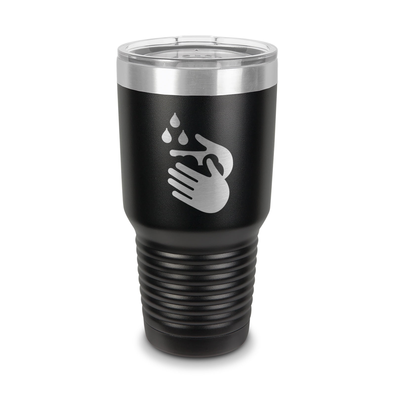 Wash Hands Icon Tumbler 30 oz - Laser Engraved w/ Clear Lid - Stainless ...