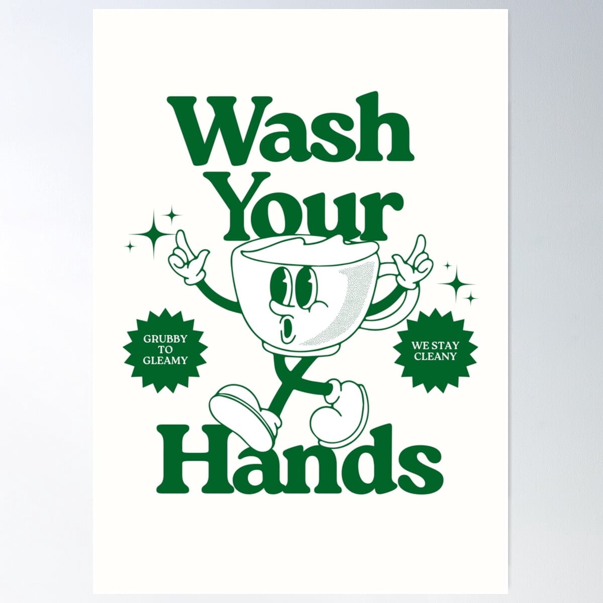 Wash Your Hands Poster Â€“ Retro Cartoon Coffee Cafe Bathroom Decor ...