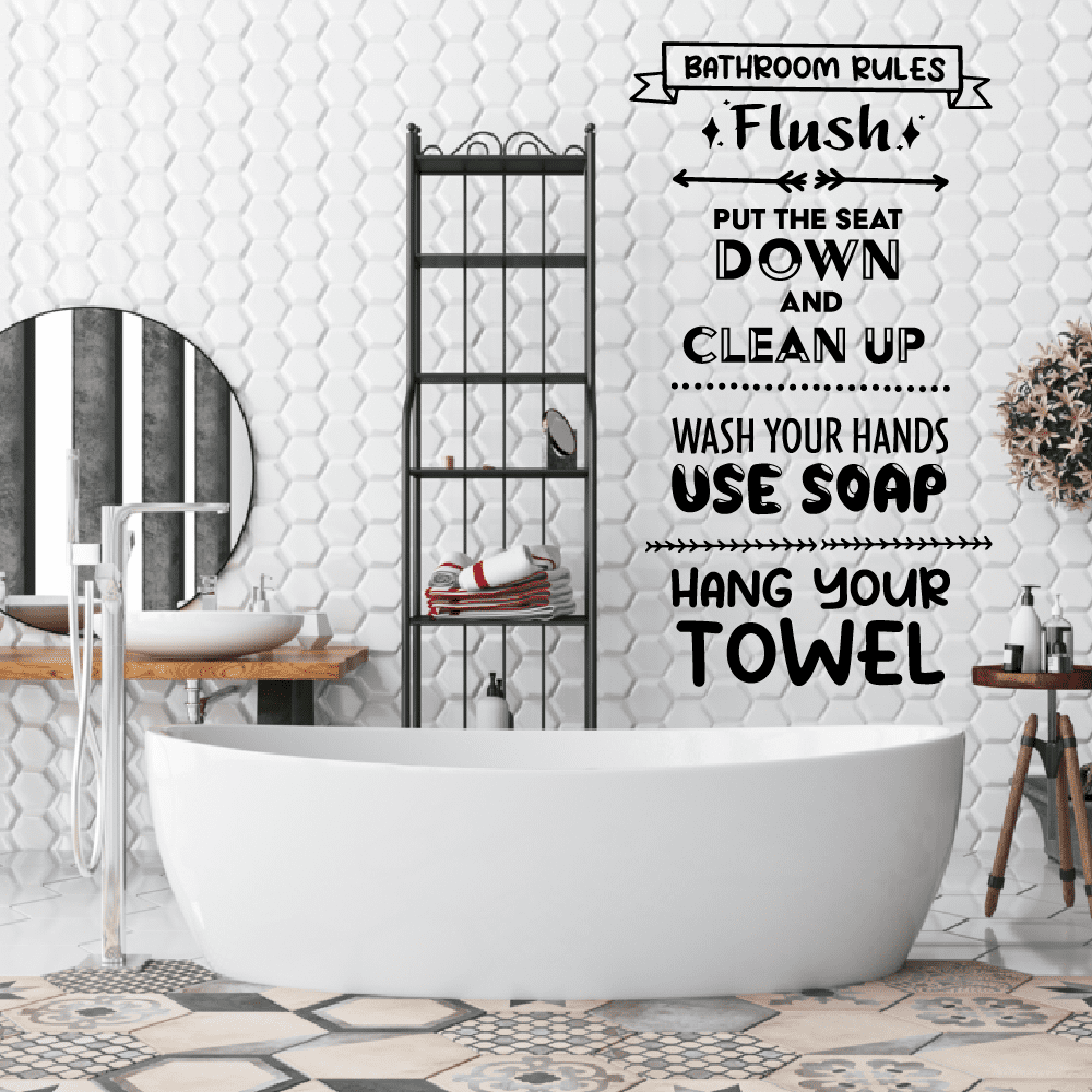 Wash Your Hands Use Soap Hang Your Towel- Bathroom Rules Vinyl Wall Art ...
