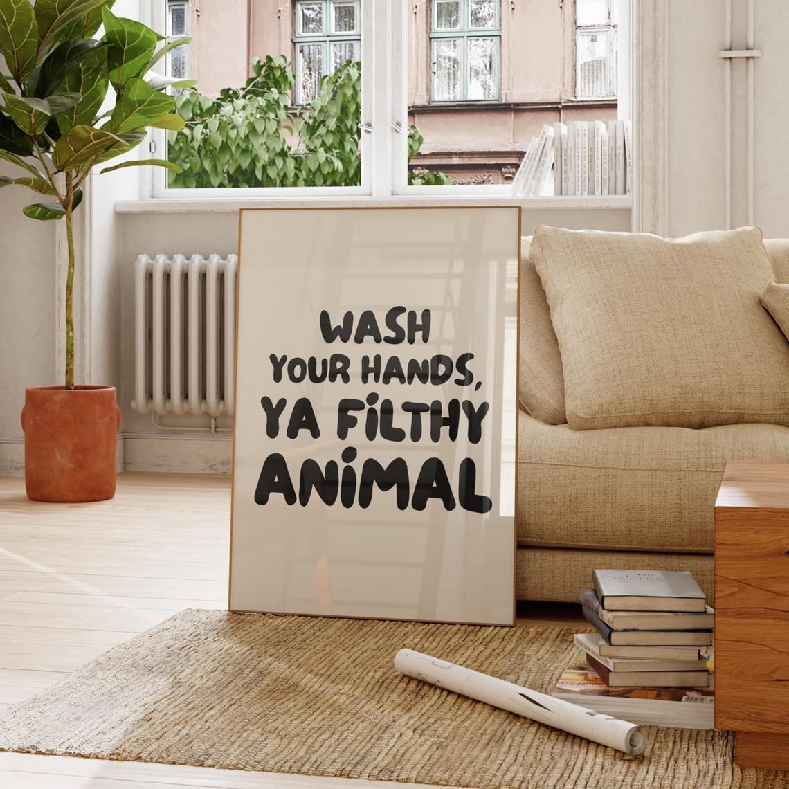 Wash Your Hands Ya Filthy Animal Wall Art Print, Typography Bathroom ...