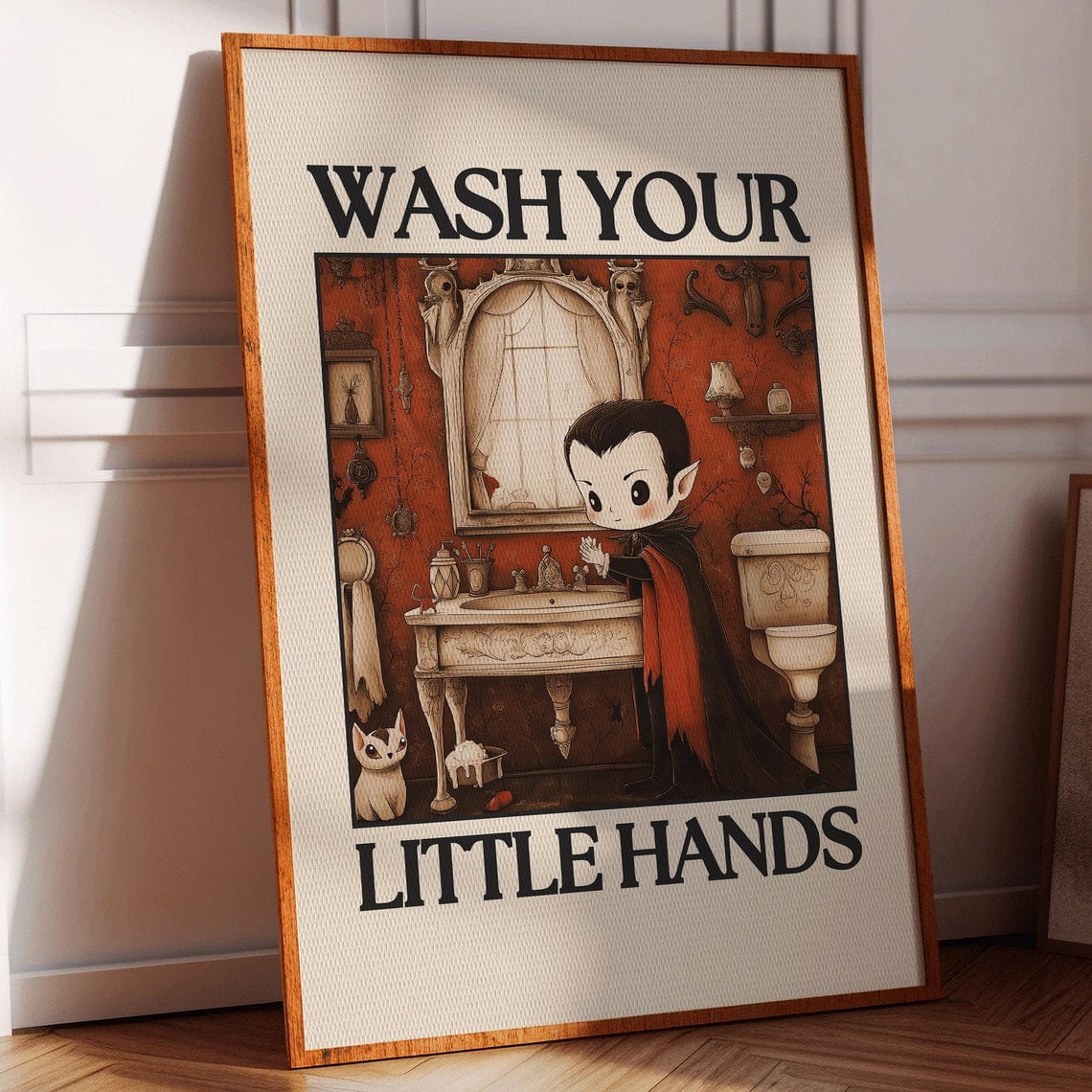 Wash Your Little Hands Print, Funny Bathroom Poster, Vampire Character ...