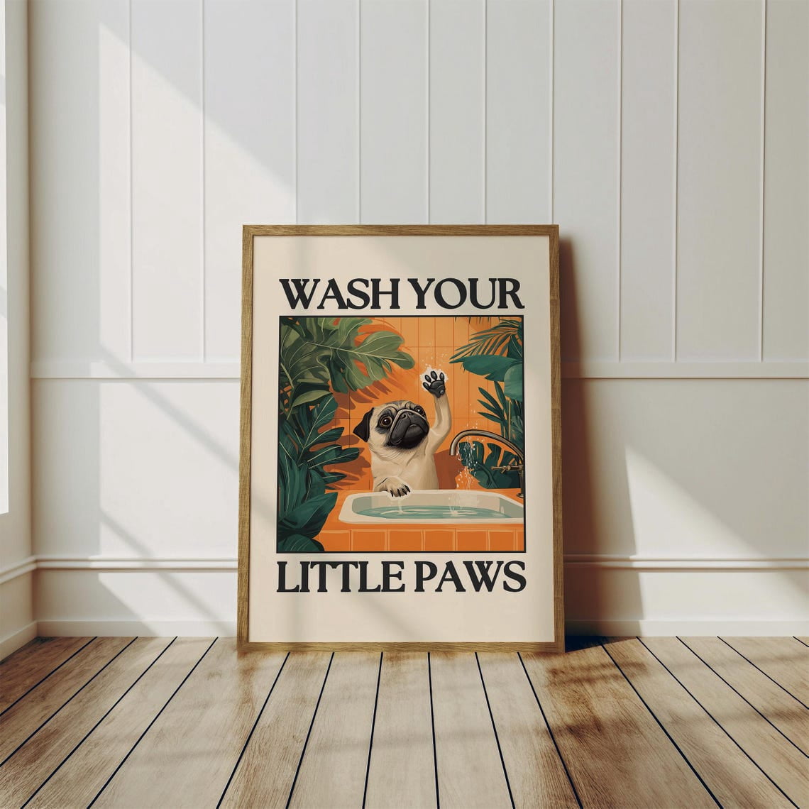 Wash Your Little Paws Matte Paper Poster, Funny Dogs Bathroom Print ...