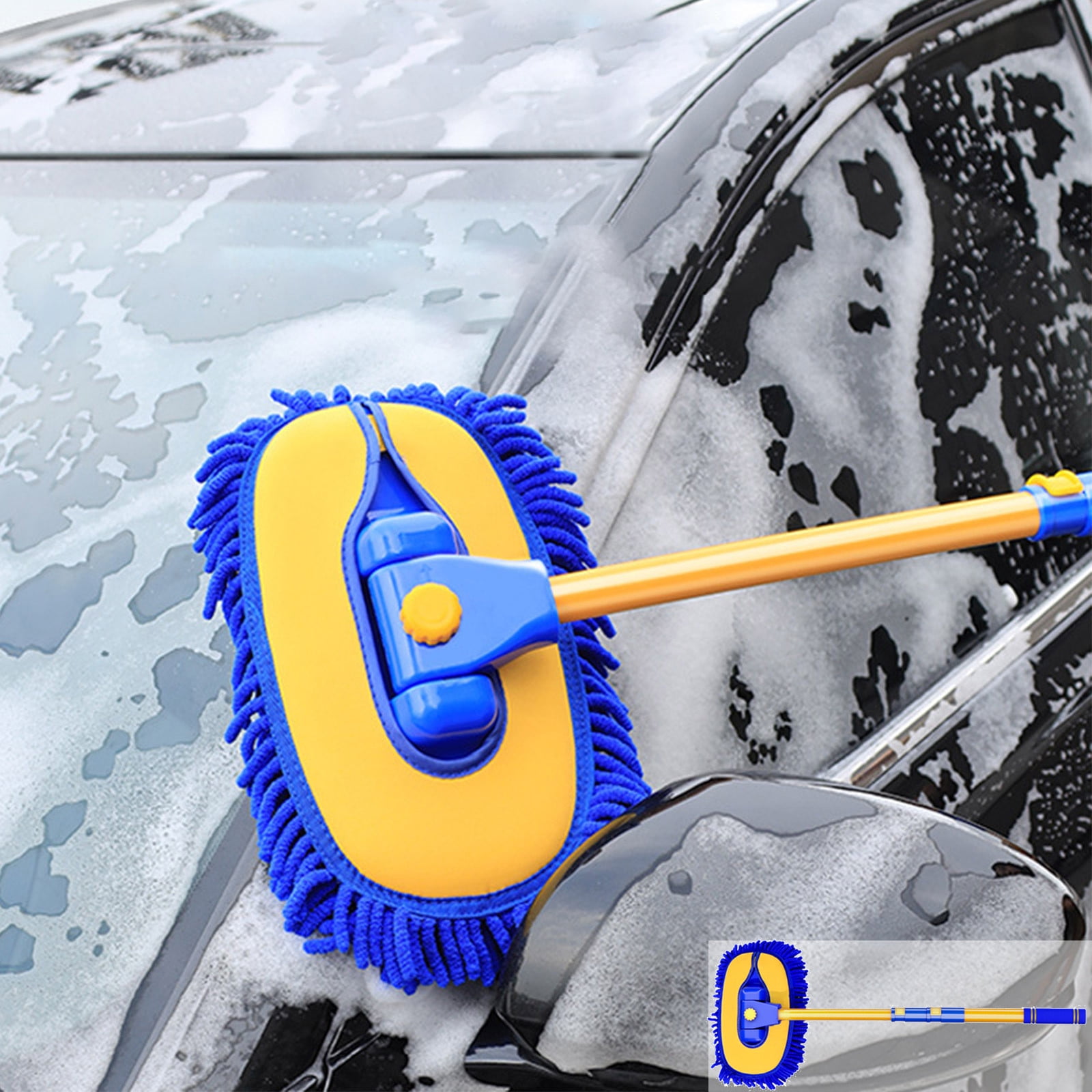 Wash Mop with Soft Bristles & Telescoping Handle 90° Rotating Head for ...