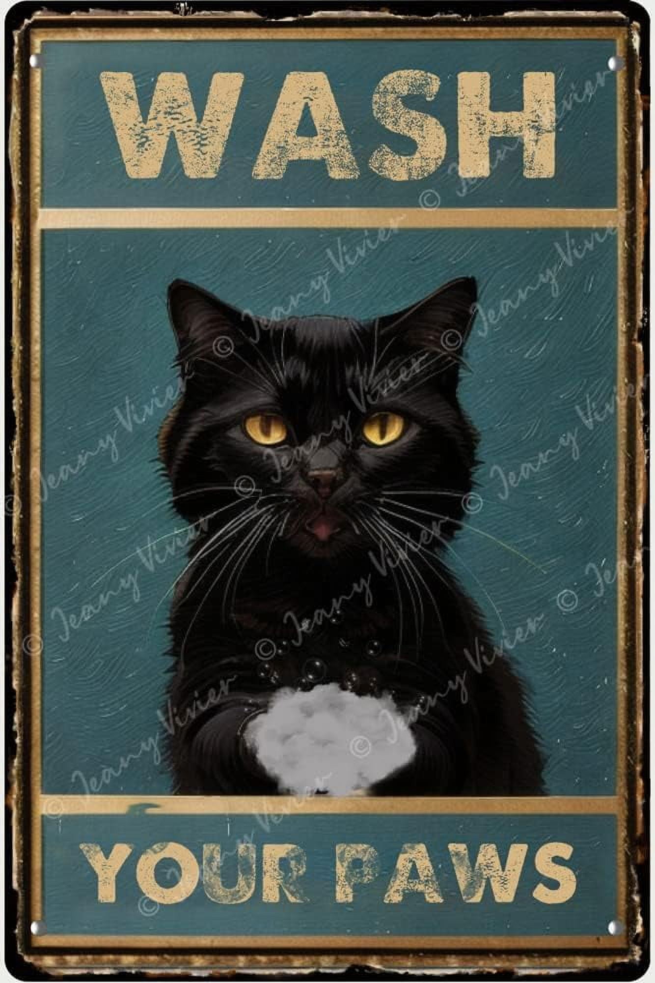 Wash Your Paws Cat Sign, Funny Black Cat Bathroom Decor, Funny Bathroom ...