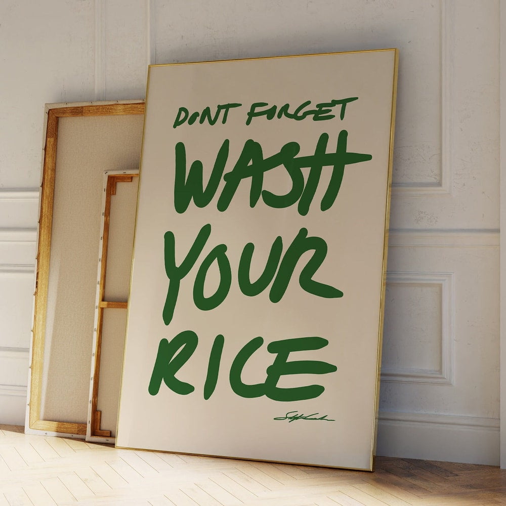 Wash Your Rice Poster, Mid Century Print, Kitchen Wall Art, Quote ...