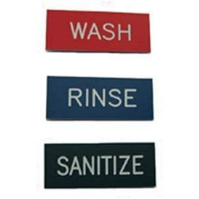 Wash, Rinse & Sanitize Signs 3Pk for 3 Compartment Sink - 1-3/8" high x ...