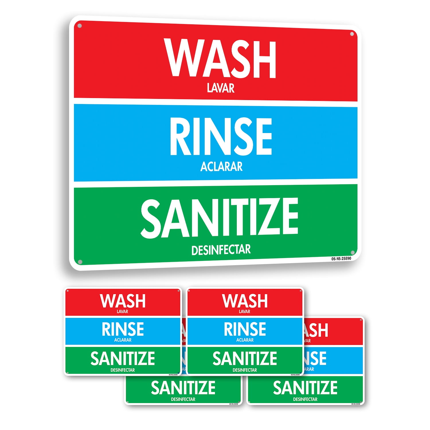 Wash Rinse Sanitizes Public Safety Rigid Plastic Sign 10 Inch x 7 Inch ...