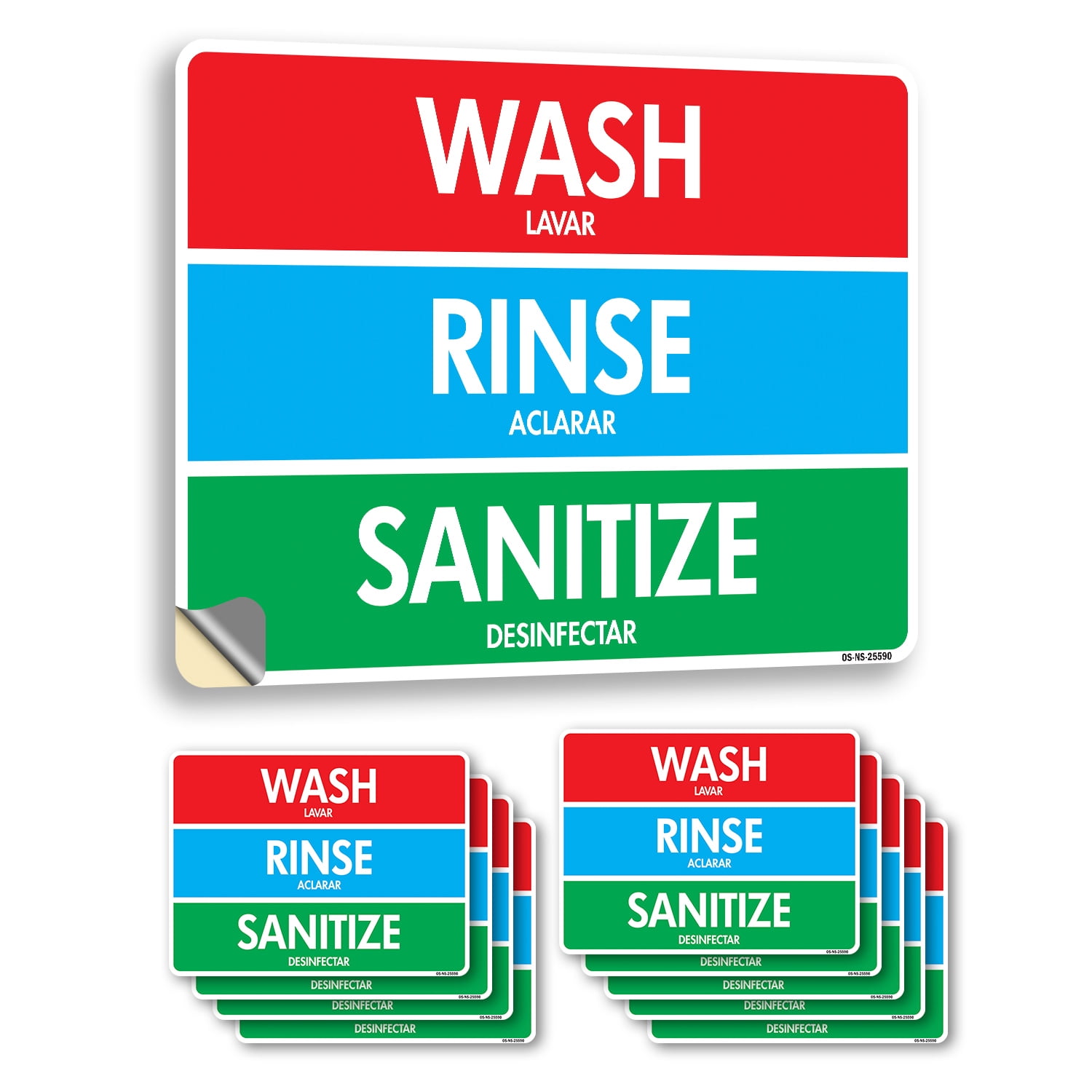 Wash Rinse Sanitizes Public Safety Vinyl Decal Label 10 Inch x 7 Inch ...