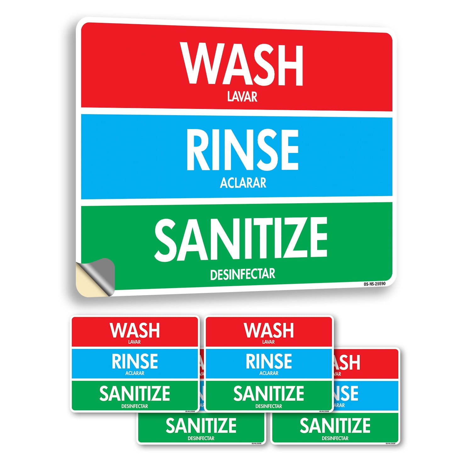 Wash Rinse Sanitizes Public Safety Vinyl Decal Label 5 Inch x 3.5 Inch ...