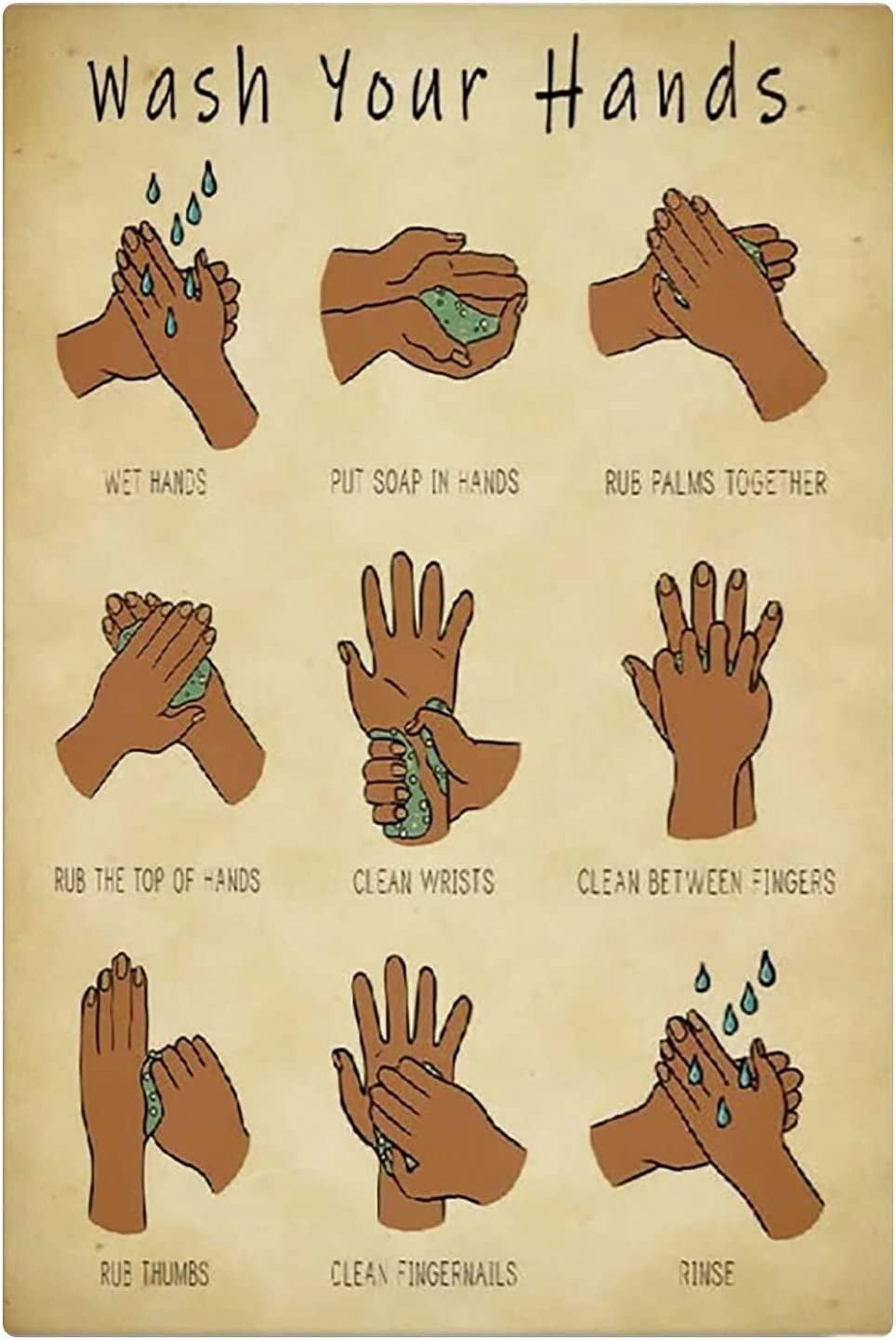 Wash Your Hands Metal Signs Wall Decor How To Wash Your Hands Posters ...