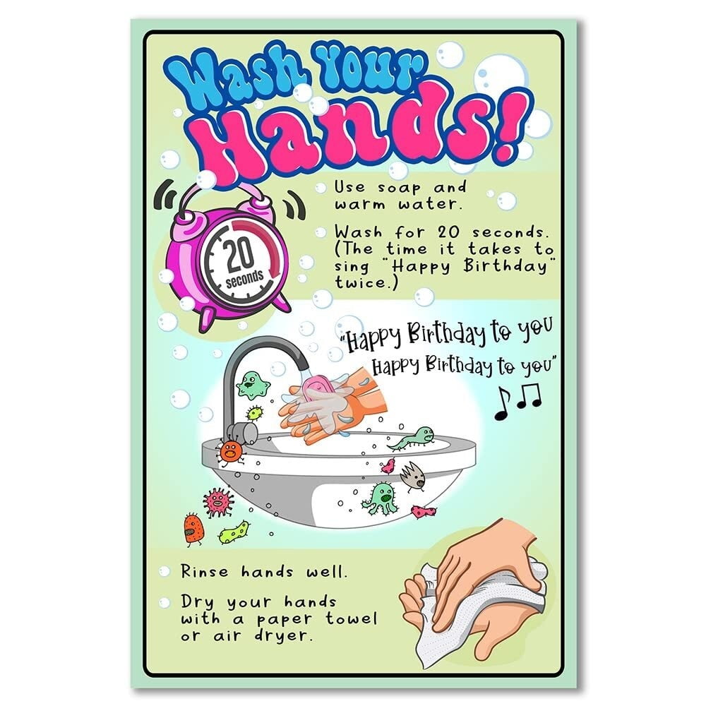 Wash Your Hands Poster, Fun and Educational, Multi-color Cartoon ...