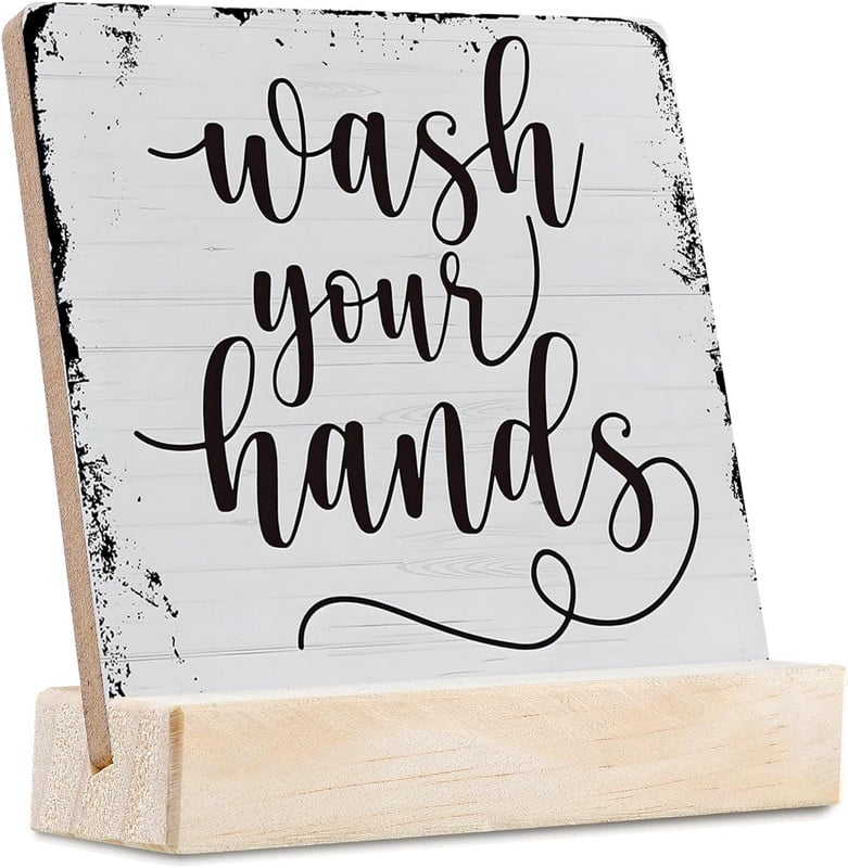 Wash Your Hands Sign Desk Decor,Bathroom Signs Wood Desk Sign,Western ...
