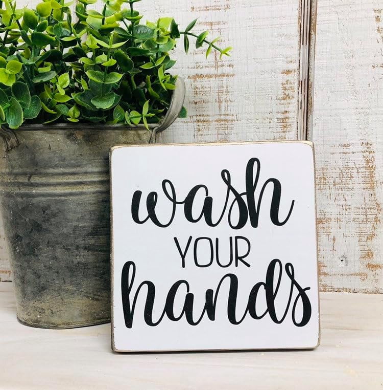 Wash Your Hands Wooden Signs - Kids Bathroom Signs - Farmhouse Bathroom ...