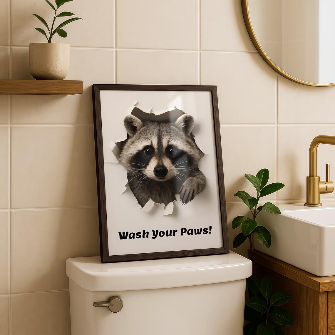 Wash Your Paws Bathroom Poster: Animal Art, Unframed Poster Size 12x18 ...