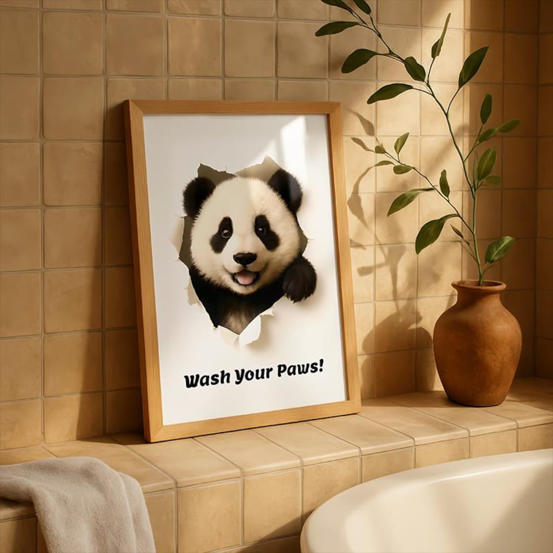 Wash Your Paws Panda Poster, Bathroom Art UNFRAMED Poster, Wall Art for ...
